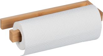 Relaxdays K&uuml;chenrollenhalter Wand, Bambus Rollenhalter f&uuml;r K&uuml;che, K&uuml;chenpapierhalter, ohne Bohren, HBT: 3x31x9 cm, natur