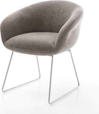 DELIFE Esszimmerstuhl Vinka-Flex mit Armlehnen Strukturstoff Soft Taupe Kufengestell Edelstahl Taschenfederkern, Esszimmerst&uuml;hle