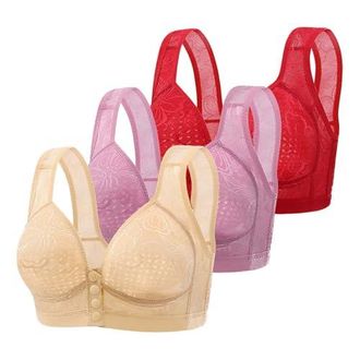 Generic Lot de 3 soutiens-gorge sans armatures à fermeture avant | Soutien-gorge en coton pour femme sans armatures avec fermeture à pression sur le devant - 