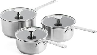KitchenAid Stainless Steel PFAS-Free Ceramic Non-Stick 16 cm, 18 cm and 20 cm Saucepan Set with Lids, Clad, Induction, Oven Safe, Silver