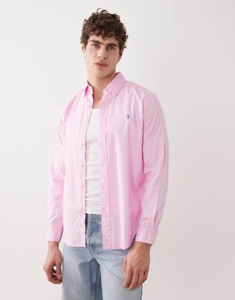 Polo Ralph Lauren Lang&auml;rmliges Hemd in Rosa mit gesticktem Pony