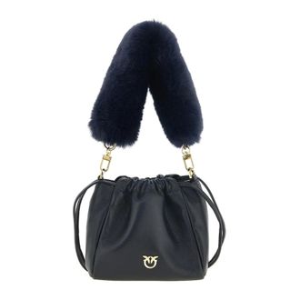 Pinko Pinko - Sac seau en cuir avec poign&eacute;e en fausse fourrure - Femme - Sacs - Bleu - Taille: ONE Size