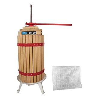 Gude Obstpresse OP 30 (30 Liter Presskorb aus unbehandeltem Holz, lebensmittelecht lackiertes Auffangbecken, 2-tlg. Pressteller, Presstuch aus Polyester, r