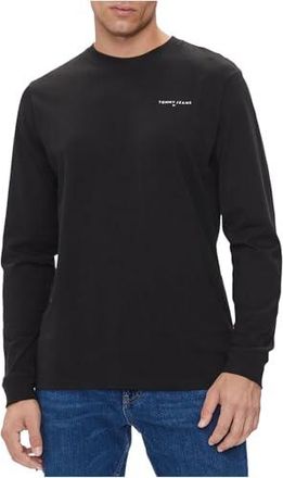 Tommy Jeans T-Shirt Manches Longues Homme Slim Fit Linear en Coton, Noir (Black), XS