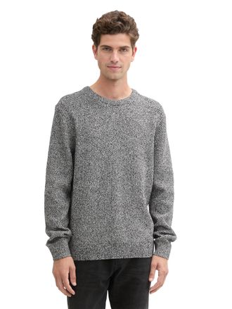 Tom Tailor Herren Strickpullover aus Baumwolle, 37118 - Black White Structure Twotone, L