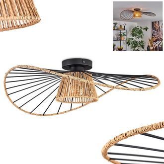 HOFSTEIN Deckenleuchte Elsa, Deckenlampe aus Metall/Papiergeflecht in Schwarz/Naturfarben, moderne Leuchte im Boho-Design mit Lichteffekt an der Decke, E27, Es