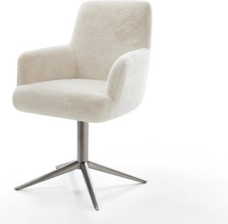 DELIFE Drehstuhl Heira-Flex mit Armlehnen Plüsch Creme-Weiß Fußkreuz Graphit 360° drehbar Wippfunktion Taschenfederkern, Esszimmerstühle