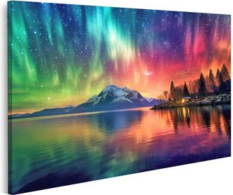 Islandburner Bild auf Leinwand Polarlichter &Uuml;ber Einem See In Einer Winterlandschaft Bilder Wandbilder Poster