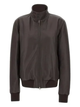 STEWART Lederjacke mit gerippten B&uuml;ndchen - Braun