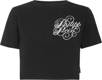 Philipp Plein Femme, Tops, Noir, Taille: 40 FR Modal Pure Fit Cropped T-Shirt