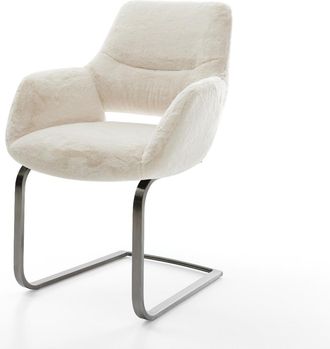 DELIFE Freischwinger Yago-Flex mit Armlehnen Pl&uuml;sch Creme-Wei&szlig; Freischwinger flach Graphit Taschenfederkern, Esszimmerst&uuml;hle