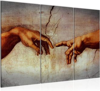 Runa Art Wandbilder Creation of Adam Michelangelo Bild XXL Wohnzimmer Schlafzimmer Hände Erschaffung Adams 120 x 80 cm 3 Teilig 700131a