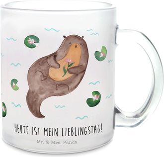 Mr. & Mrs. Panda Teetasse Otter Seerose - Geschenk, Otter Seeotter See Otter, glücklich, Fluss, Fischotter, Teebecher, Teeglas, Teetasse aus Glas
