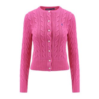 Polo Ralph Lauren Femme, Pulls, Rose, Taille: 44 FR Cardigan en coton avec logo brodé et boutons