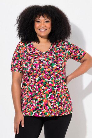 Ulla Popken T-Shirt Longshirt A-Linie V-Ausschnitt Halbarm