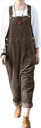 TOMWELL Femmes Ample Harem Sarouel Casual Jumpsuit Pantalon Hiver Automne Vintage Salopette en Velours Côtelé Sangle Combinaisons sans Manches Salopette Marro