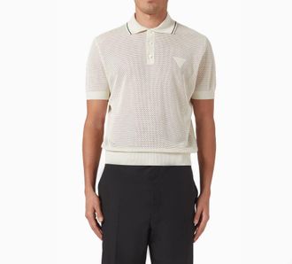 Prada Cream Mesh Knit Polo Shirt Size L