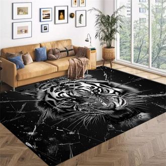 Generic Tiger-Teppich Tigerkopf Dekorativer Teppich Realistischer 3D Tierdruck Teppich Wilder Leoparden Teppich Perfekt F&uuml;r Das Nachttisch Esszimmer B&uuml;ro (1,1