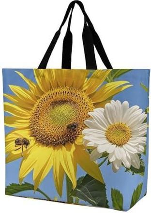 Generic Abeilles Tournesols Marguerite Roses Fleurs Sac Fourre-Tout Pliable Sacs De Courses L&eacute;ger Sac A Main Femme Pour Plage Travail Shopping