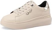 Queen Helena Baskets en Cuir Platform Baskets Casual Femmes QH8003, beige, 37 EU