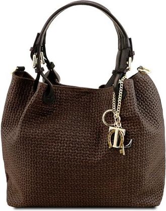 Tuscany Leather TL KeyLuck Sac Shopping en Cuir Imprimé Tressé (Marron foncé)