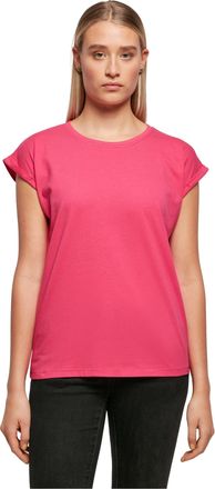 Build Your Brand Damen T-Shirt Ladies Extended Shoulder Tee, lang geschnittenes T-Shirt für Frauen, Baumwolle, Hibiskus pink, 4XL