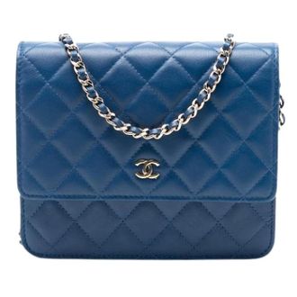 Chanel Pre-owned Quilted Lambskin Wallet on Chain - Femme - Pre-owned - Bleu - Taille: ONE Size
