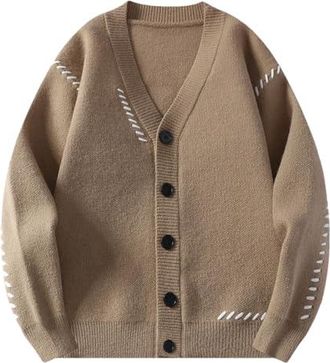 Generic Cardigan dhiver en tricot &agrave; col en V pour homme Harajuku Patchwork ample, kaki, M