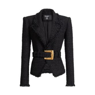 Balmain Femme, Vestes, Noir, Taille: 40 FR Veste en tweed ceintur&eacute;e