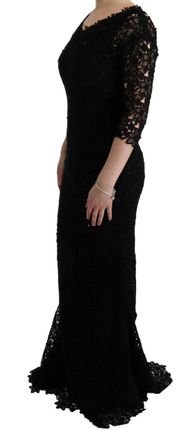 Dolce & Gabbana Womens Black Floral Ricamo Sheath Long Dress Cotton