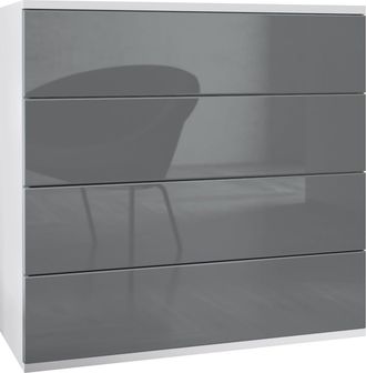Vladon Kommode h&auml;ngend Pavos V3, Sideboard mit 4 Schubladen Wei&szlig; matt/Grau Hochglanz (76 x 76 x 35 cm)