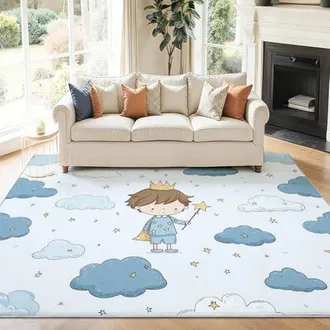 Generic Tapis 140 x 200 cm Petit Gar&ccedil;on Mignon De Dessin Anim&eacute; Doux Moelleux Robuste Facile &agrave; Nettoyer Moderne pour Chambre Couloir, Bleu Clair