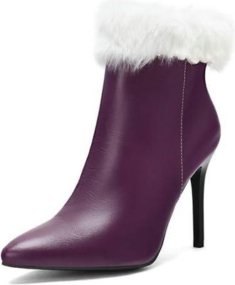 Generic Bottines dhiver habill&eacute;es en fausse fourrure pour femme - Bout pointu - Fermeture &eacute;clair - Chaussures de f&ecirc;te d&eacute;contract&eacute;es, violet, 37.5 EU