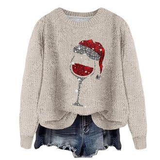 Generic Pull de No&euml;l pour femme 2025 - Pull de vacances amusant - Imprim&eacute; flocon de neige - L&eacute;ger et doux - Col rond - Manches longues - V&ecirc;tements de f&ecirc;te d&eacute;c