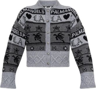 Palm Angels Gemusterter Cardigan mit Logo - - Knitwear - Damen - Grau - M