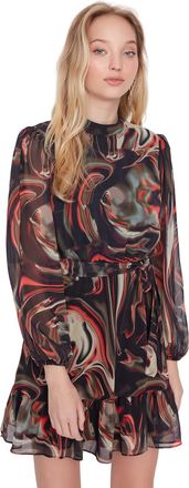 Trendyol Damen Trendyol Woman Mini Skater V-ausschnitt Webstoff Kleid, Grün, 34 EU