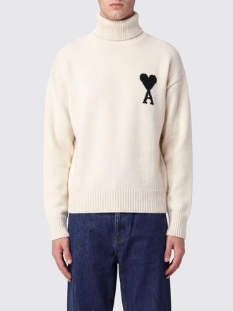 Ami Rollkragenpullover aus Wolle mit Jacquard-Logo und &uuml;berschnittenen Schultern