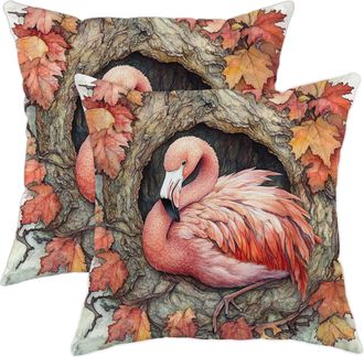 Generic Herbstflamingos Kissenbezug Quadratische Kissenh&uuml;lle Atmungsaktiv Zierkissenbez&uuml;ge F&uuml;r Balkon Sofa Schlafzimmer 45X45Cm 2Er Set