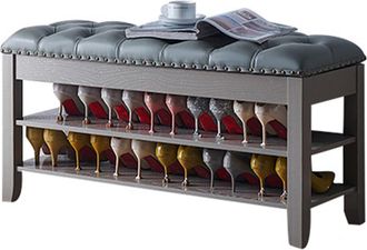 Generic 2-stufige Schuhbank mit Stauraum Holzrahmen Eingangsbank mit Lederoberfläche und Kissen für Schlafzimmer, Wohnzimmer, Flur(100cm/39.3in)