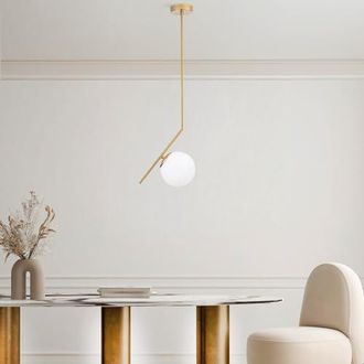 Opviq Elegant Gold Chandelier, Metal Body, 76 cm Height, 15 cm Glass Cap, E27 Socket (Max 40W), Non-Adjustable, IP20 | Perfect for Modern Decor