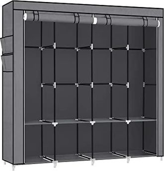 Songmics Armoire, Penderie avec 4 Tringles à Vêtements, Étagères, 4 Pochettes Latérales, en Tissu, Portant à Vêtements, 45 x 170 x 167 cm, Gris RYG094G02