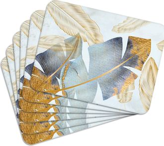 MG Design Set aus 6 Kork-Platzsets - Elegant Leaves 4 - 30 x 40 cm - hitzebest&auml;ndig & abwischbar, mit Korkr&uuml;ckseite