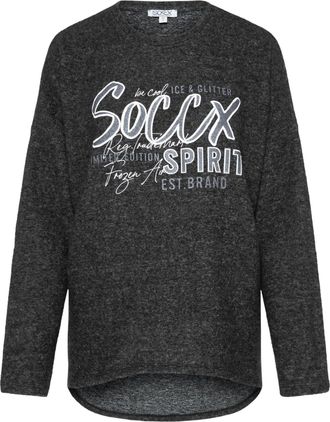 soccx Damen Pullover aus Flauschstrick mit Glimmer Gel Print Black Melange, XL/XXL