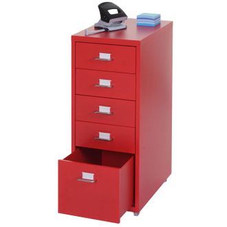 Mendler Rollcontainer Boston T851, Schubladenschrank Stahlschrank, 69x28x41cm 5 Schubladen - rot