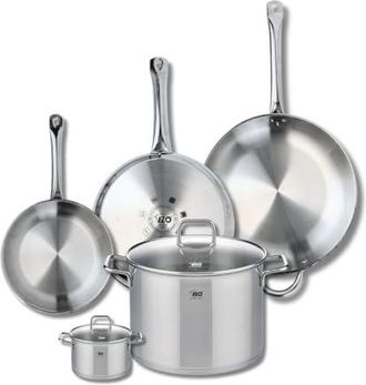 Fackelmann ELO 9511650 Batterie de cuisine 5 pièces, Ensemble de 3 Poêles de cuisson 24, 28 et 32 cm et 2 faitouts 12 et 26 cm Elo Profi Citrin, inox, induction,