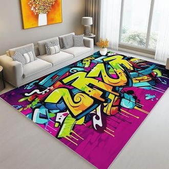 Generic Tapis de Salon Lavable en Machine 60 x 110 cm Tapis antidérapant, Lettres De Street Art Graffitiimprimé pour Le Salon lentrée la Chambre et la Cuisine