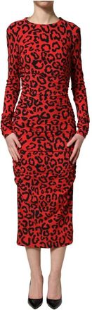 Dolce & Gabbana Femme, Robes, Rouge, Taille: 32 FR Robe Midi Imprim&eacute; L&eacute;opard
