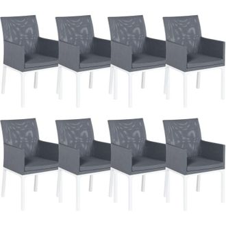 Beliani Gartenstuhl 8er Set Grau und Wei&szlig; Aluminium mit Stoffbezug Armlehnen Schnell Trocknender Schaumstoff Modern Outdoor Indoor Terrasse Balkon