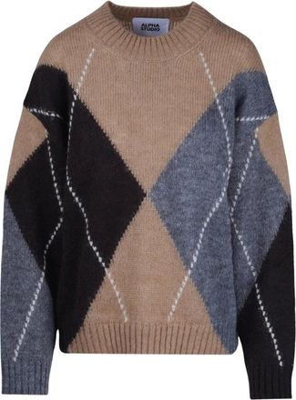 Alpha Studio Pull col rond &agrave; motif losanges - Femme - Pulls - Multicolore - Taille: 38 FR