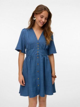 Vero Moda Minikleid VMMELANEY 2/4 SHORT DRESS WVN NOOS Sommerkleid, Kunsfaser, taillierte Form